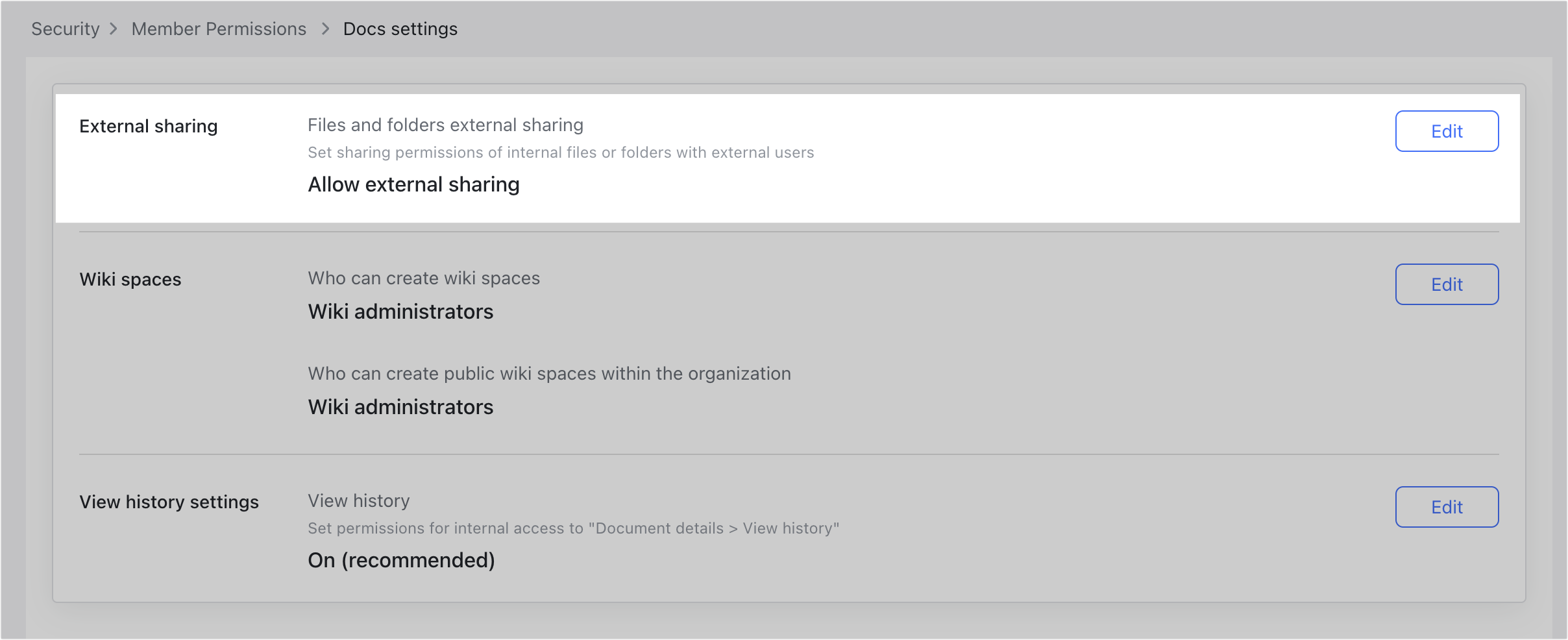 Admin | Configure Docs settings