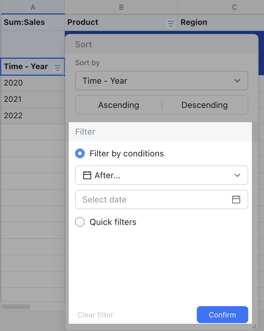 Sort and filter in pivot tables