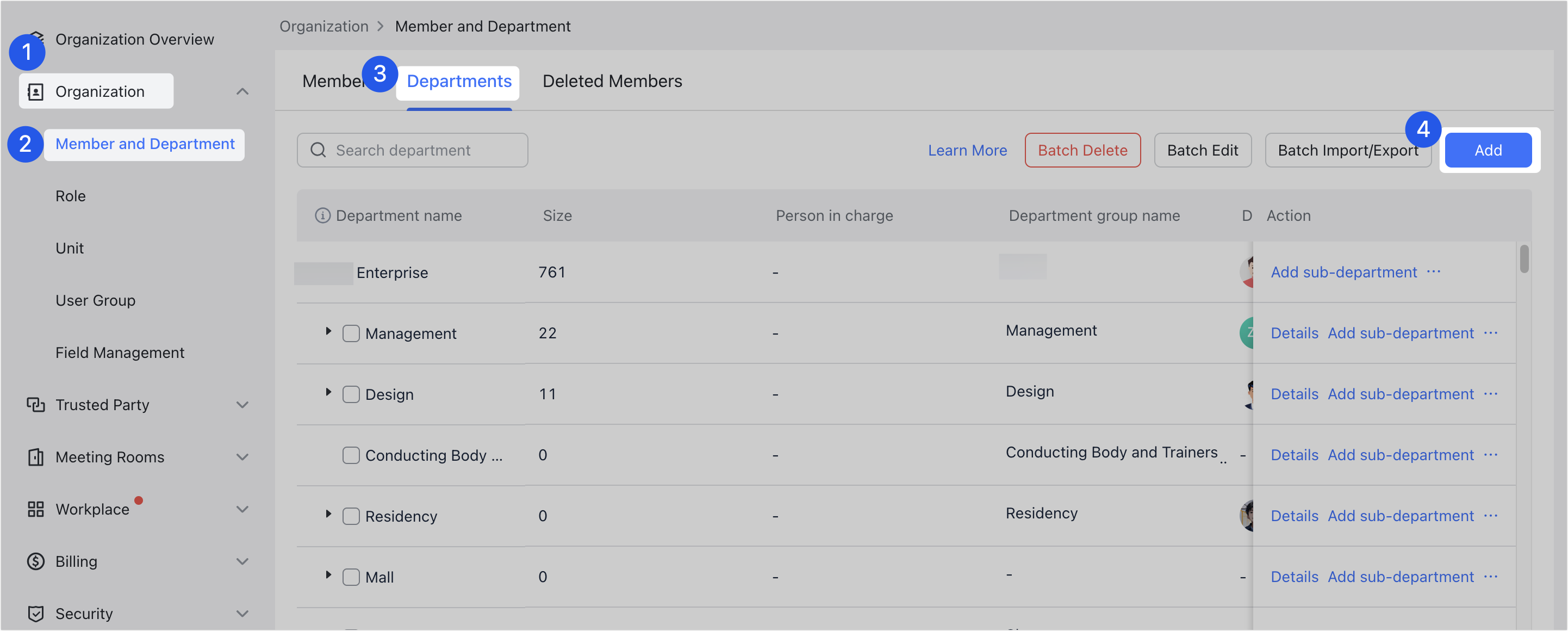 Admin | Create departments and department groups