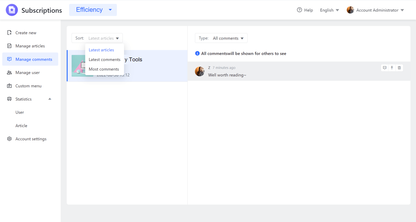 Manage Subscriptions user comments