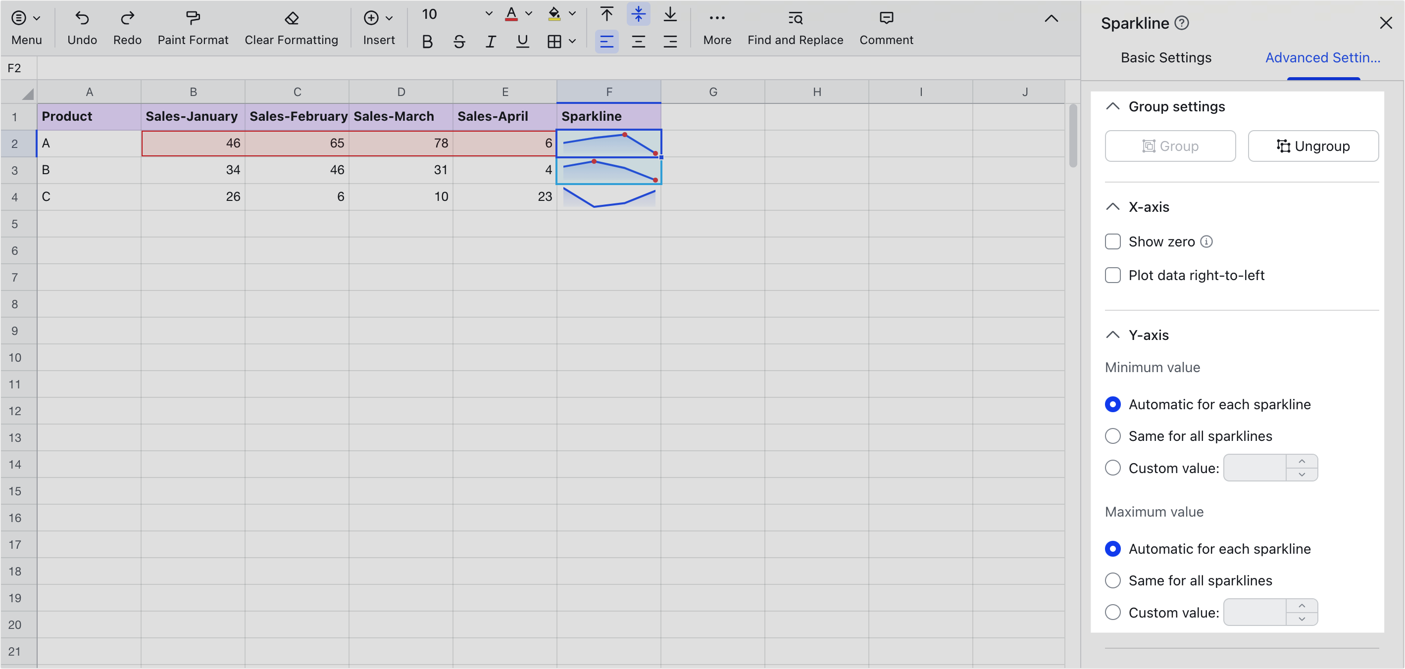 Use sparklines in Sheets