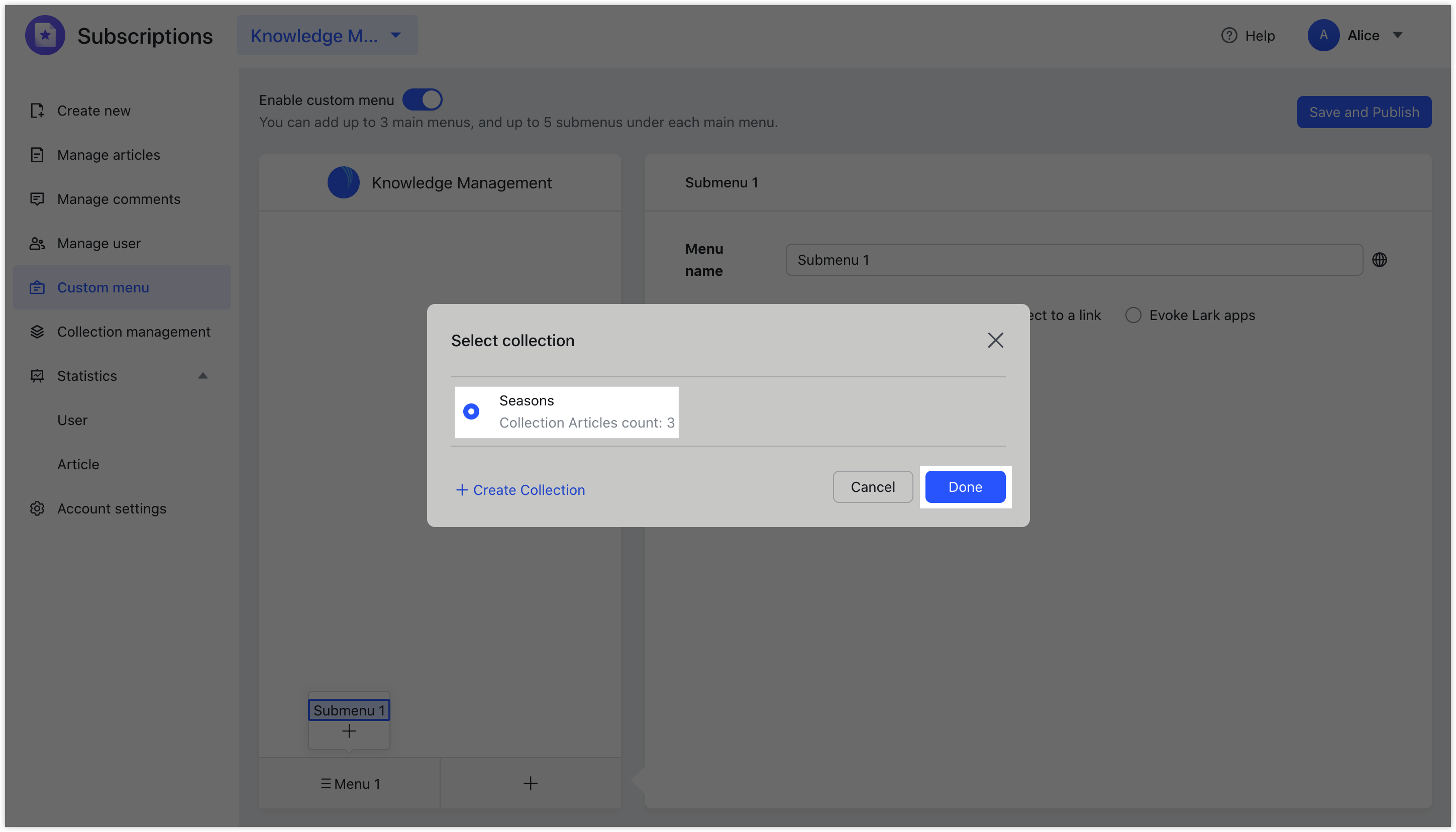 Admin | Set up custom menus on the Subscriptions accounts homepage