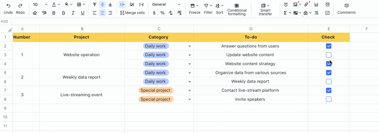 Use checkboxes in Sheets