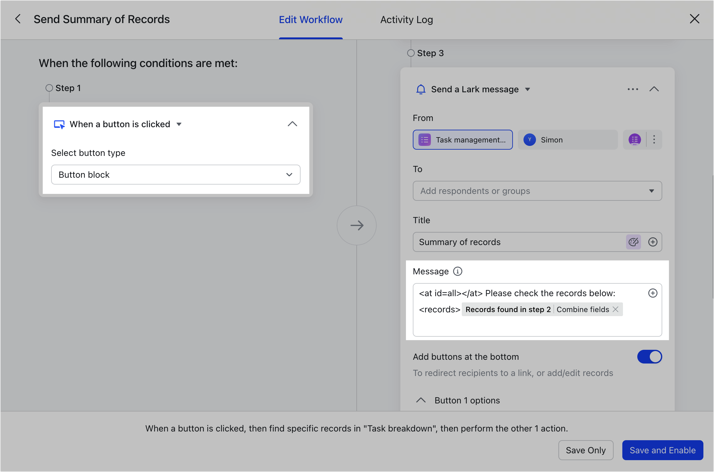 Use button blocks in Base dashboards