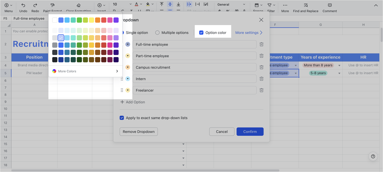 Use dropdown lists in Sheets