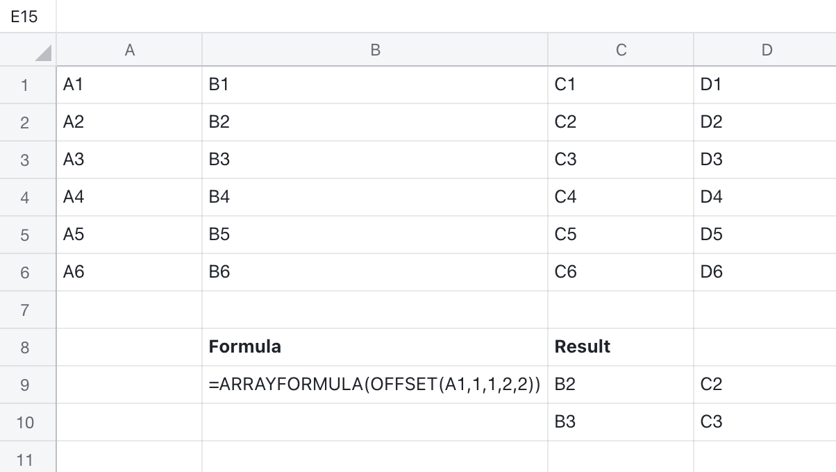 OFFSET function for Sheets