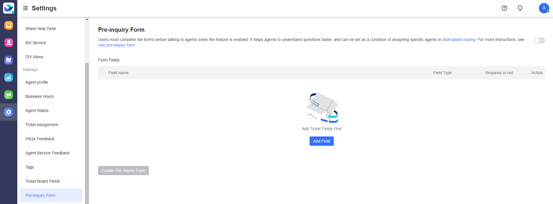 Configure Help Desk pre-inquiry forms