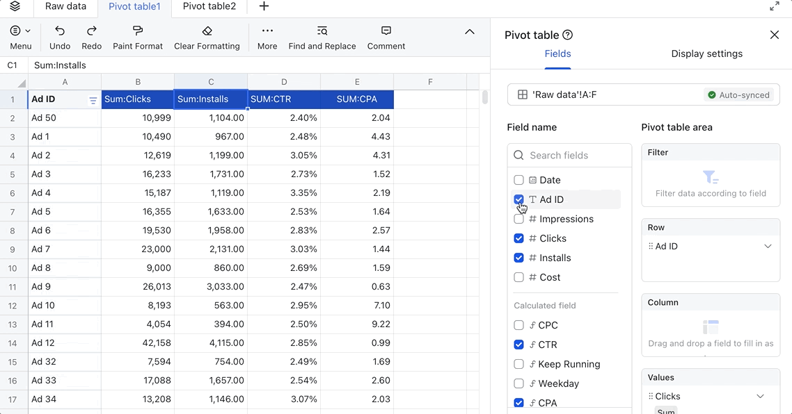 Use calculated fields in pivot tables