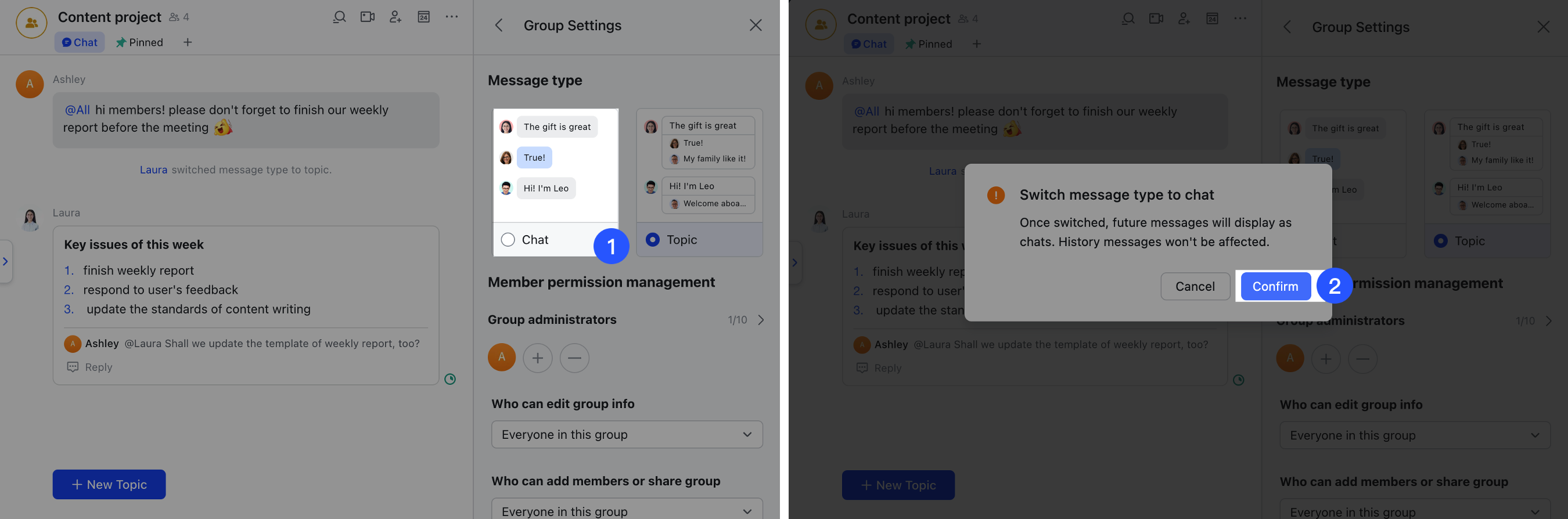 Switch message type in a group