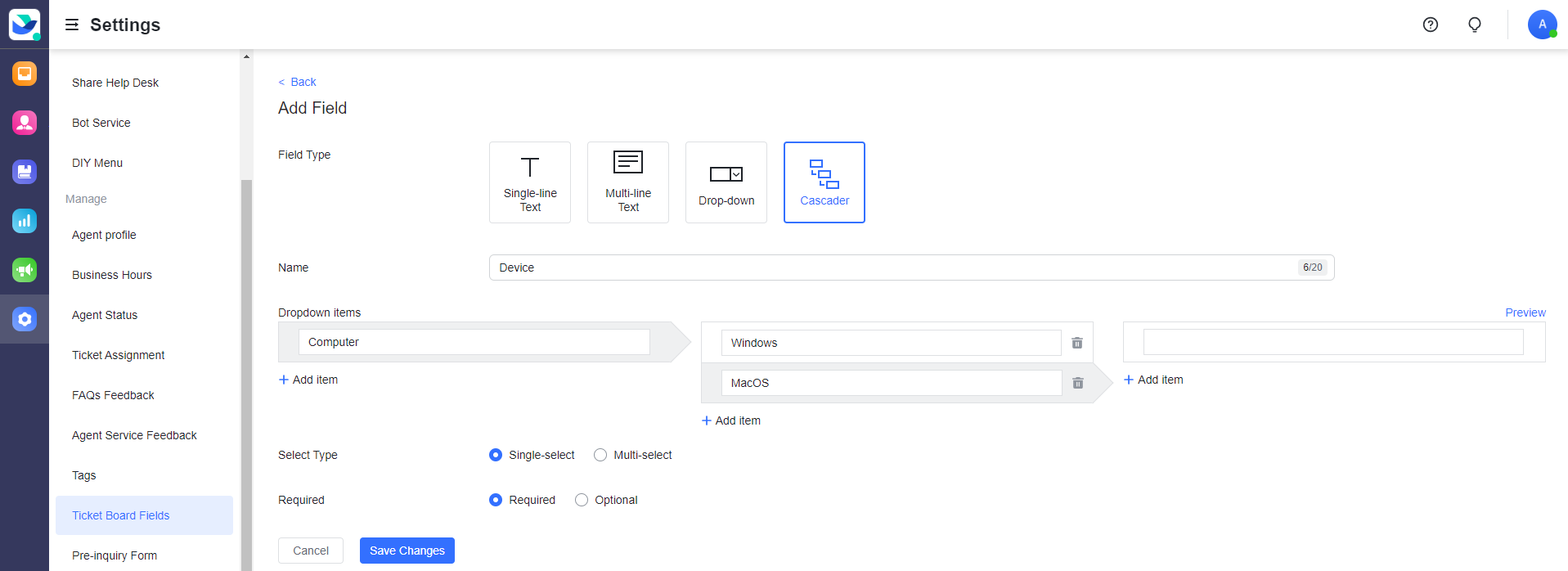 Configure Help Desk pre-inquiry forms