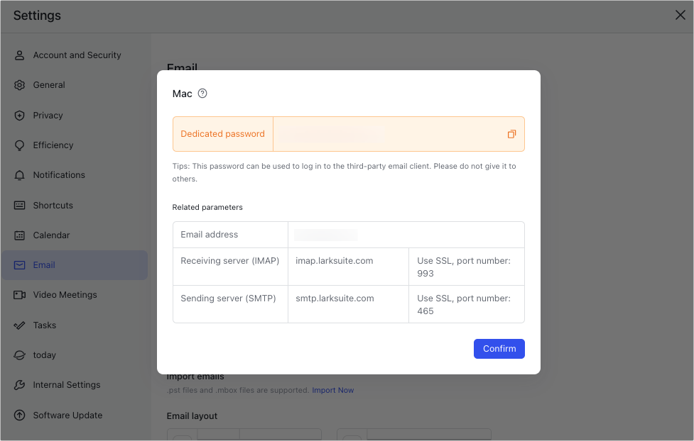 Đăng nhập vào Lark Mail thông qua một ứng dụng email của bên thứ ba