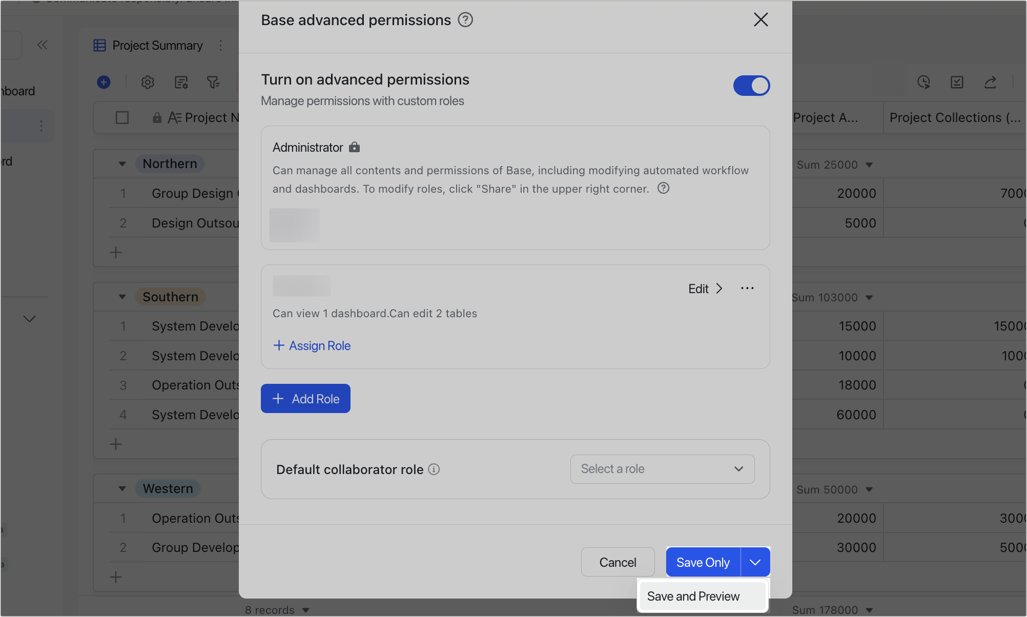 Preview advanced permissions configurations in Base