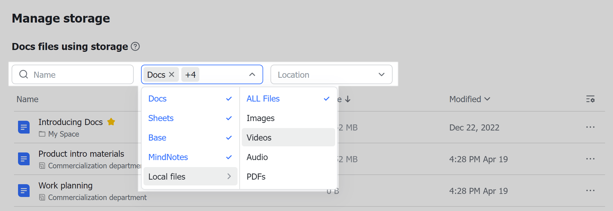 View and manage storage