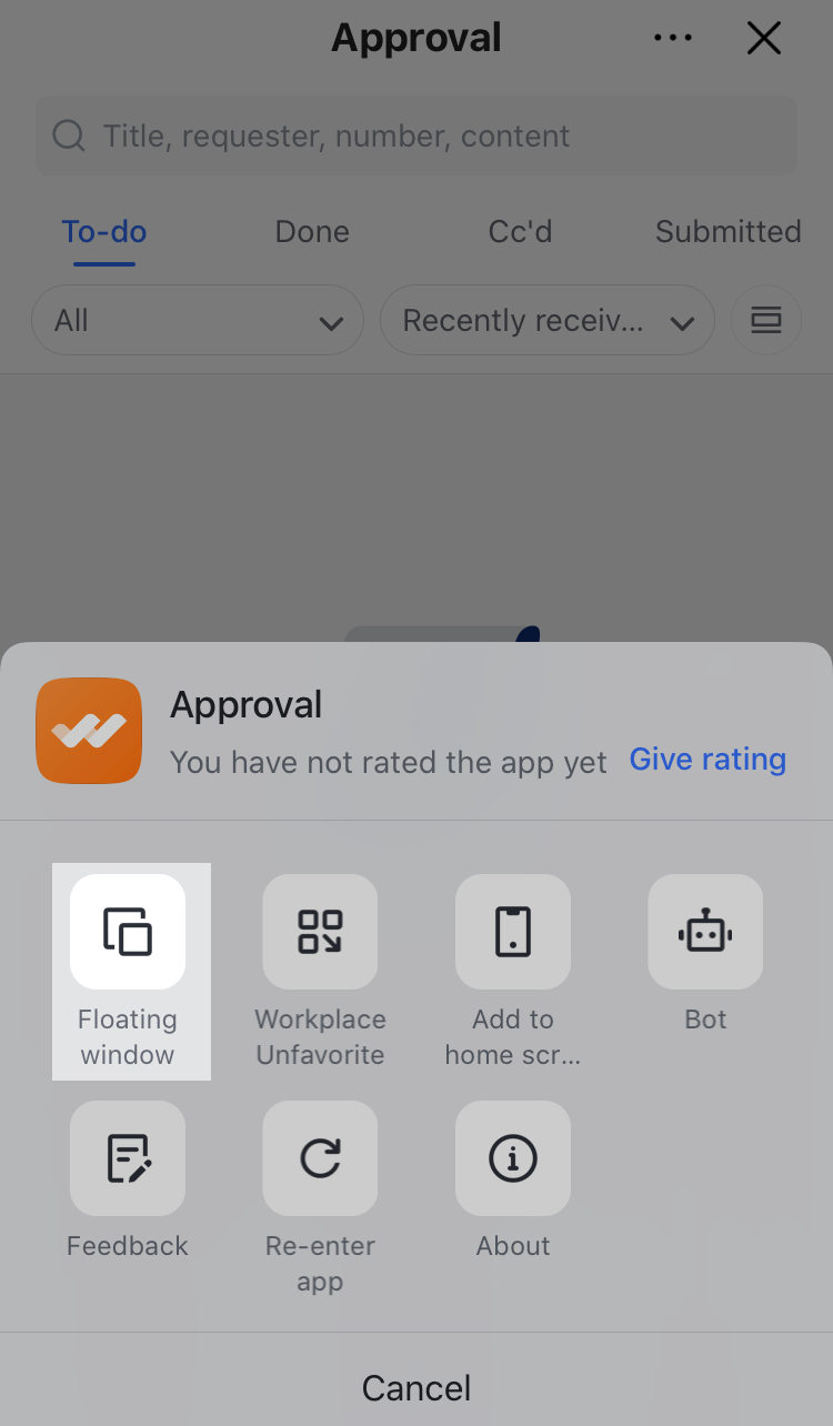 Use floating window on the Lark mobile app