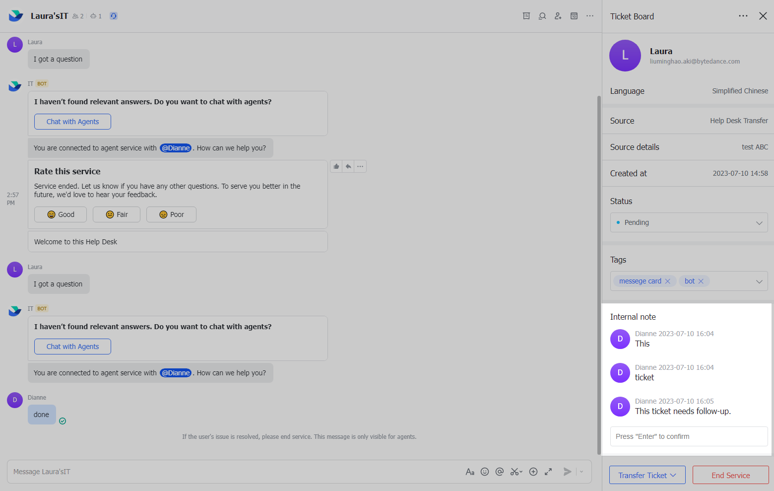 Use agent ticket board