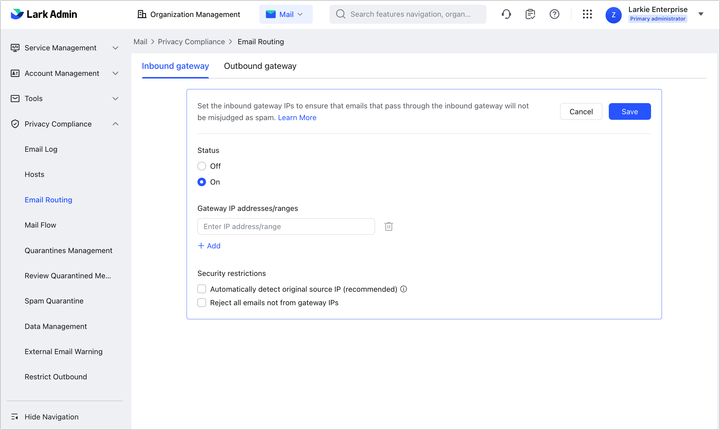 Admin | Set up an inbound email gateway