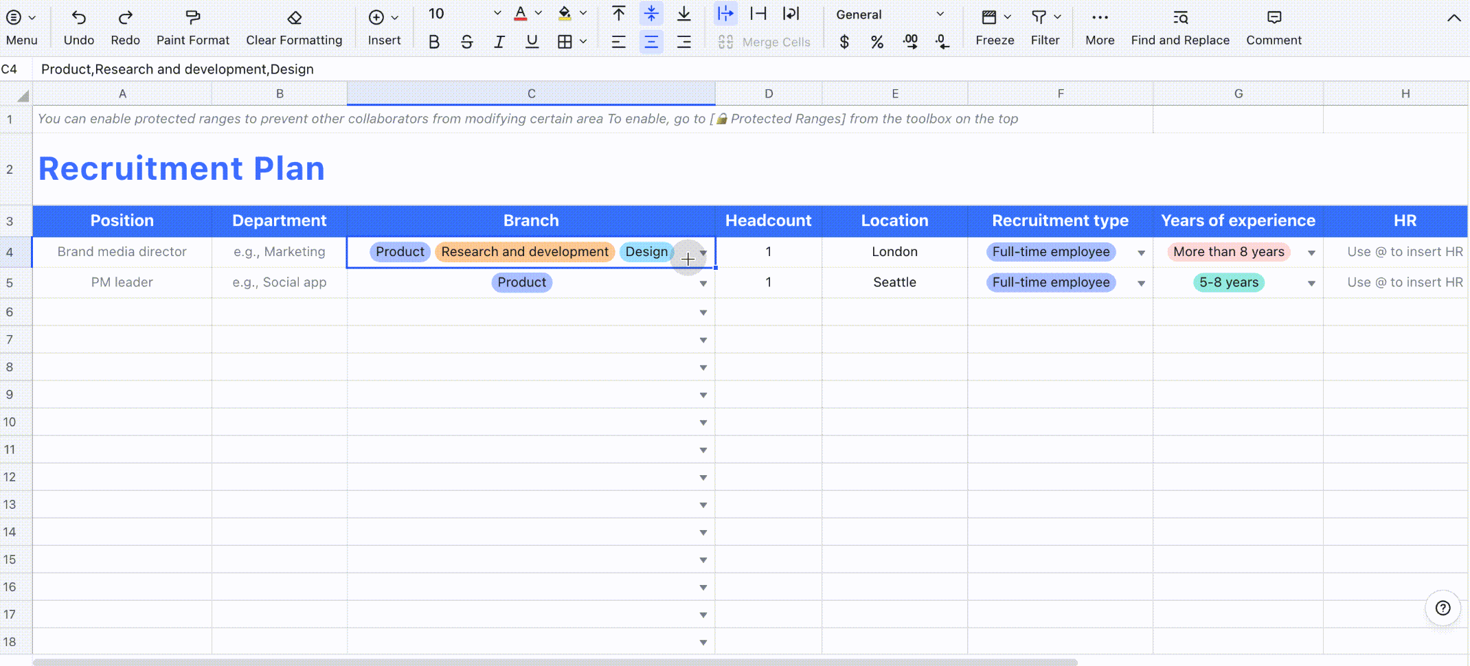 Use dropdown lists in Sheets