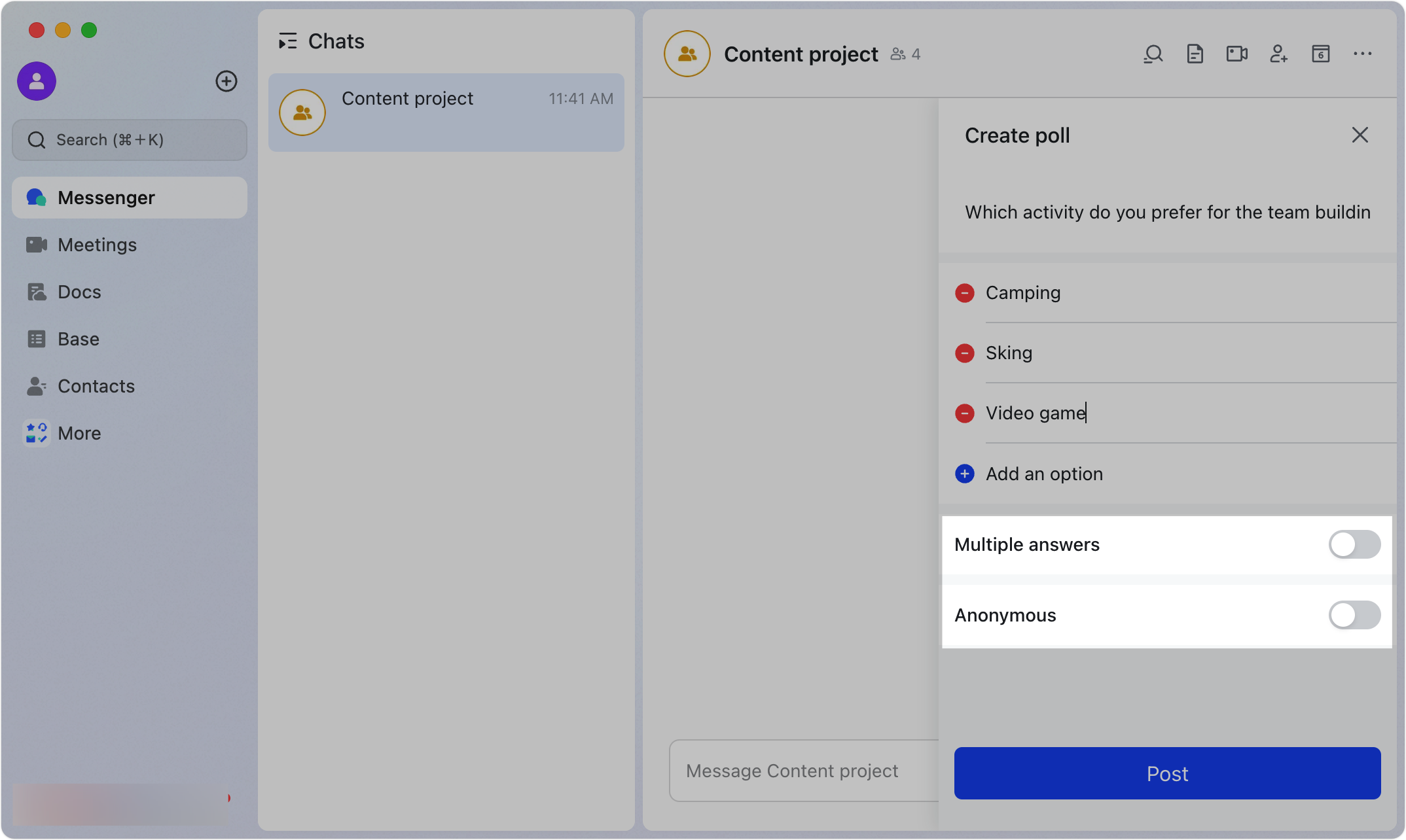 Create a poll in a group chat