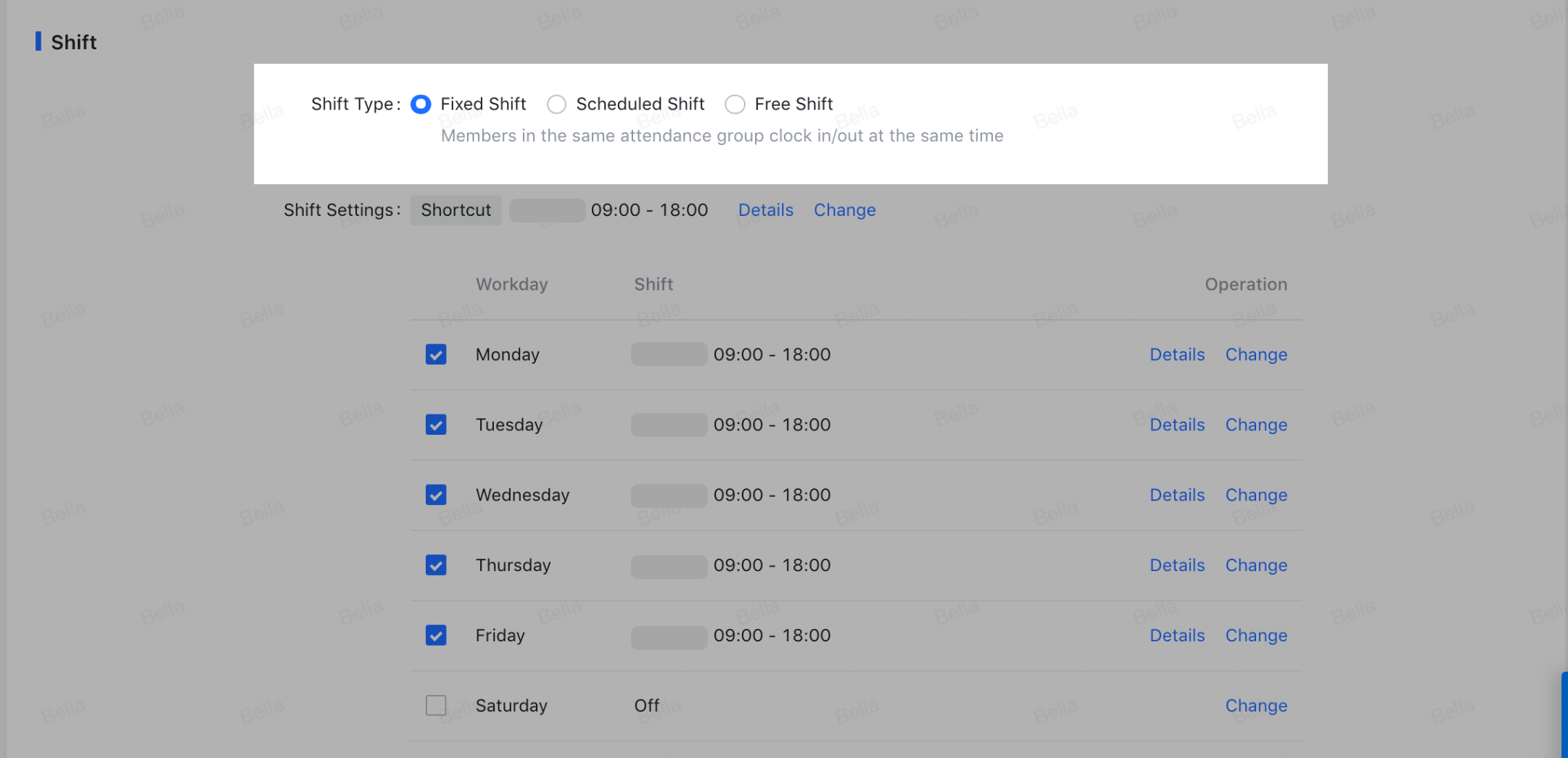 Admin | Set fixed shift attendance