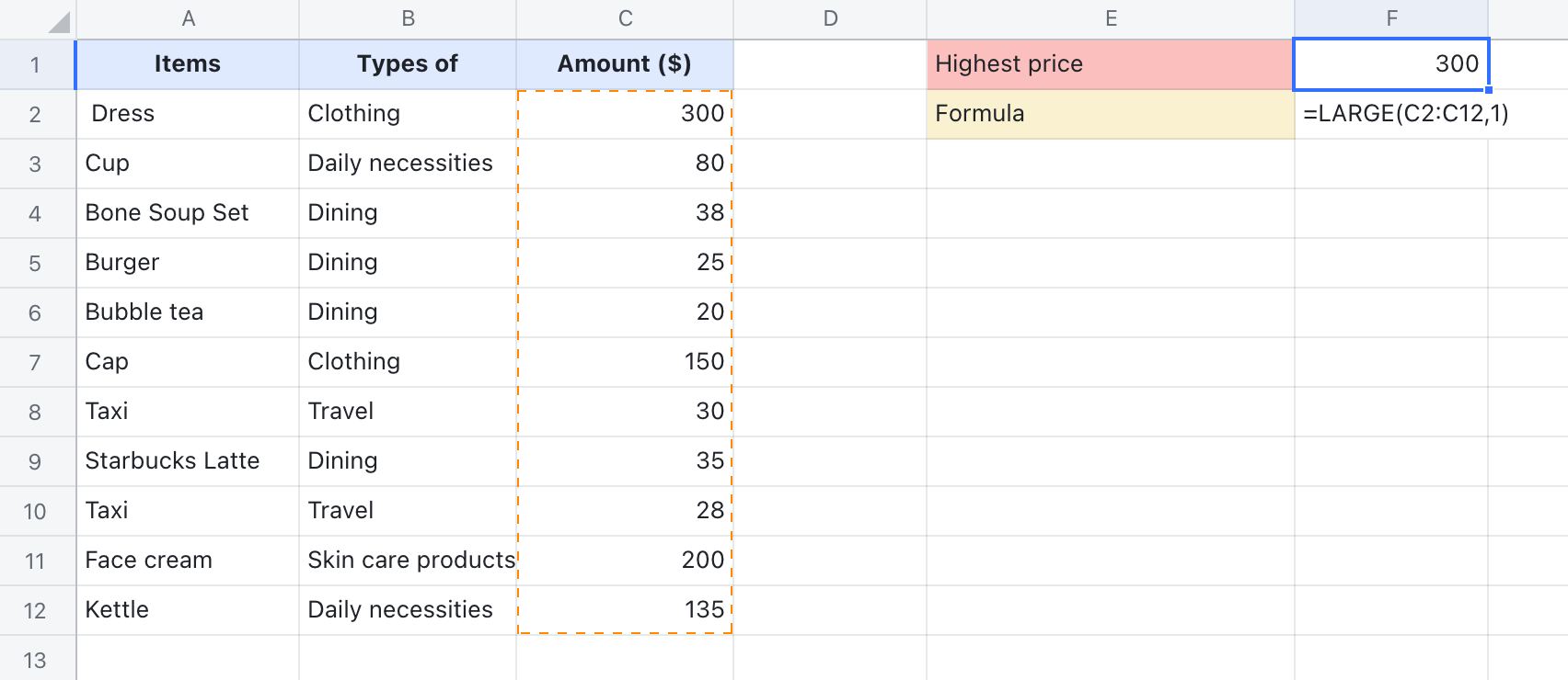 LARGE function for Sheets LARGE function for Sheets