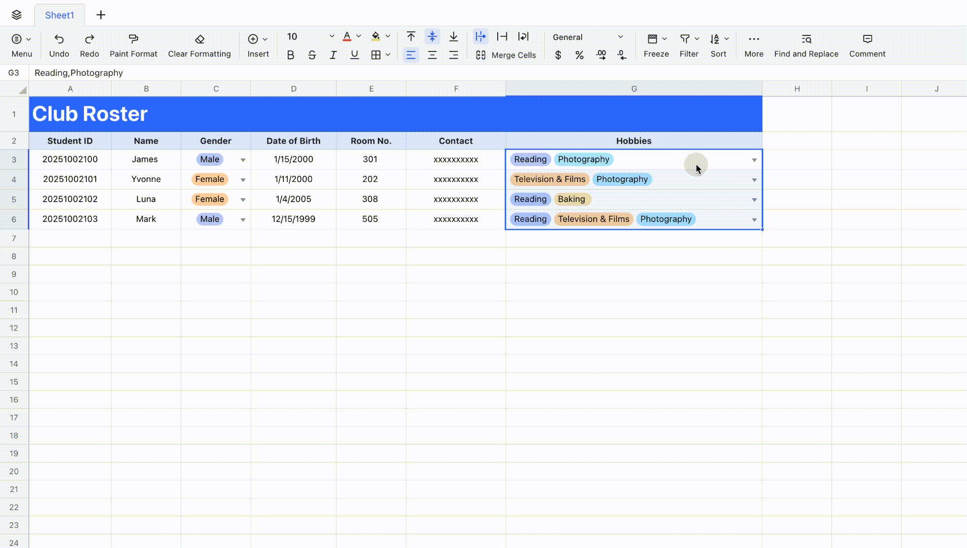 Use dropdown lists in Sheets