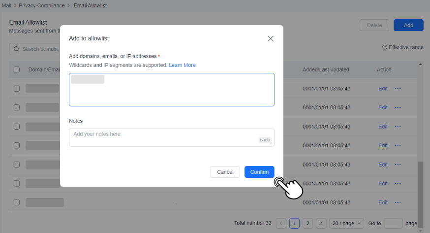 Use the email allowlist function