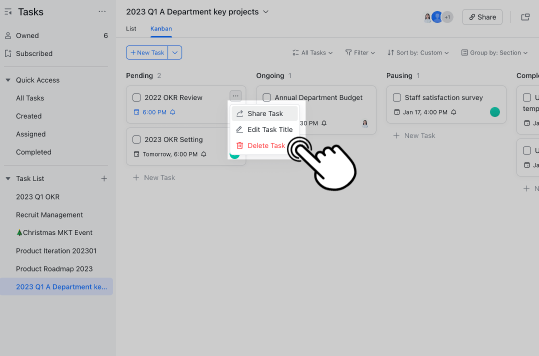 Manage tasks in Kanban view Manage tasks in Kanban view