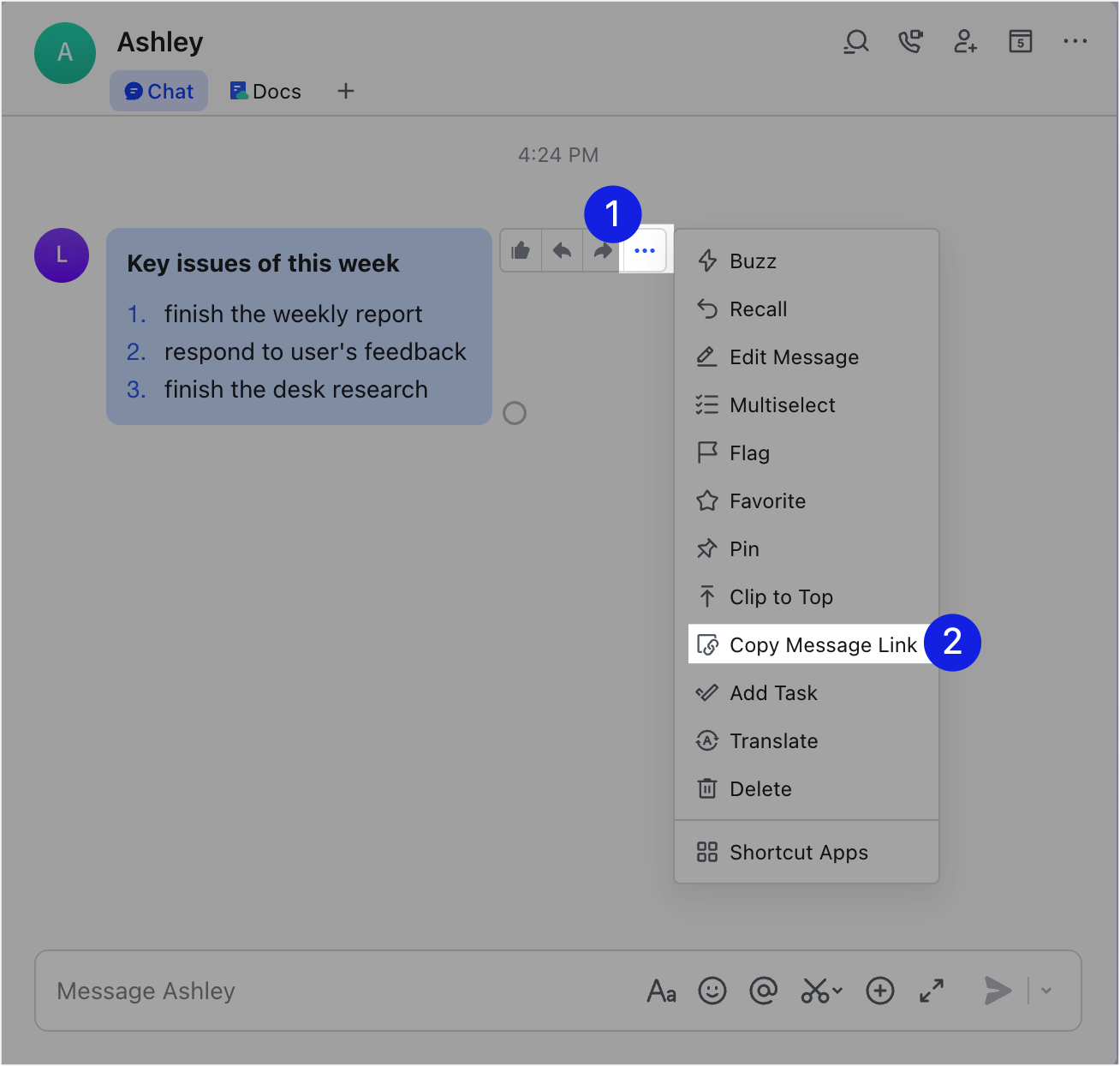 Copy and paste a message link