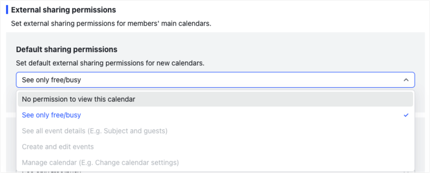 Admin | Set calendar sharing permissions