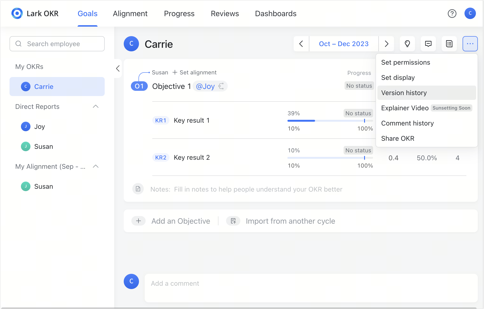 Hướng dẫn sử dụng Lark OKR