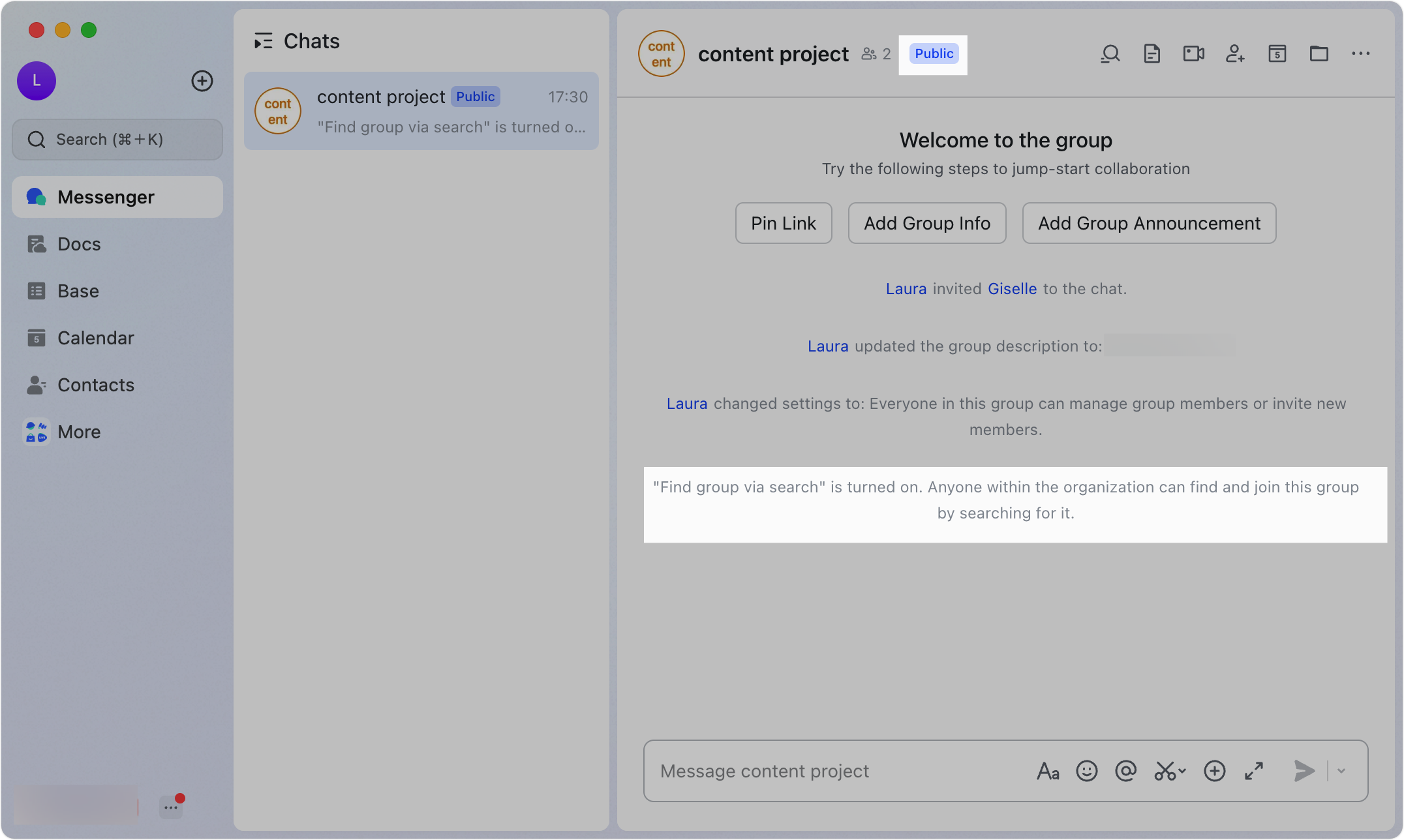 Turn a group chat into a public group