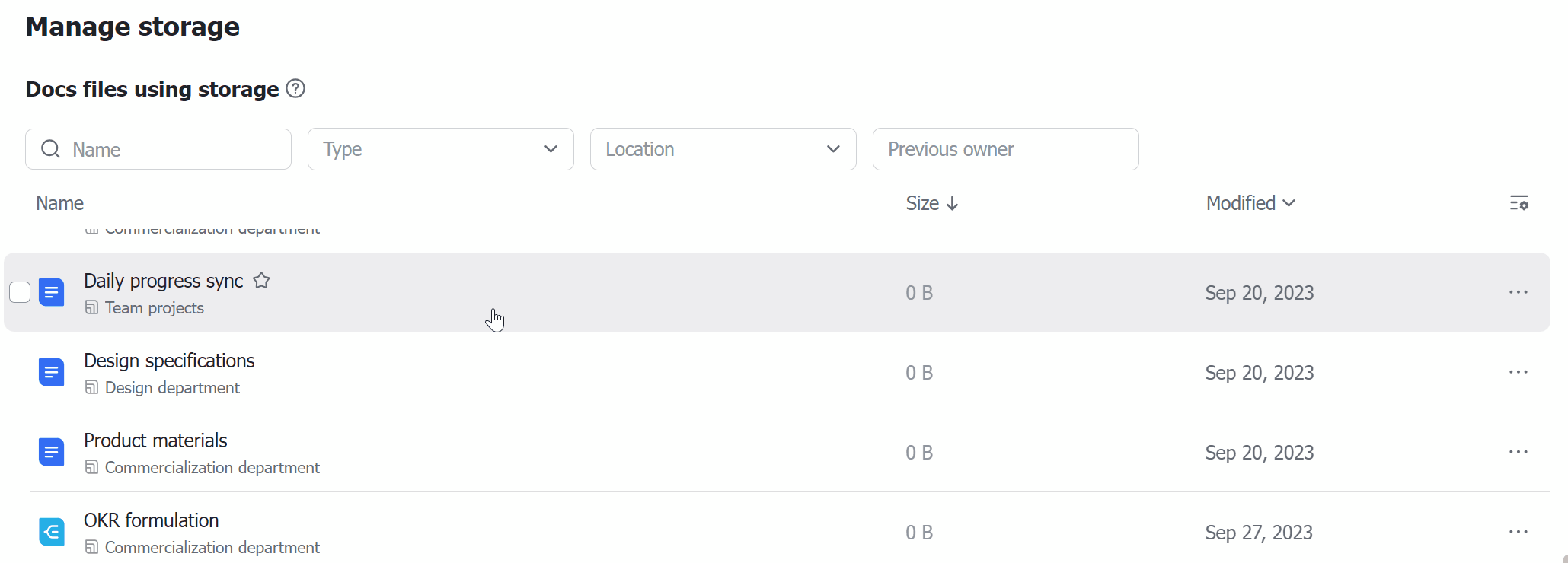 View and manage Lark Docs storage