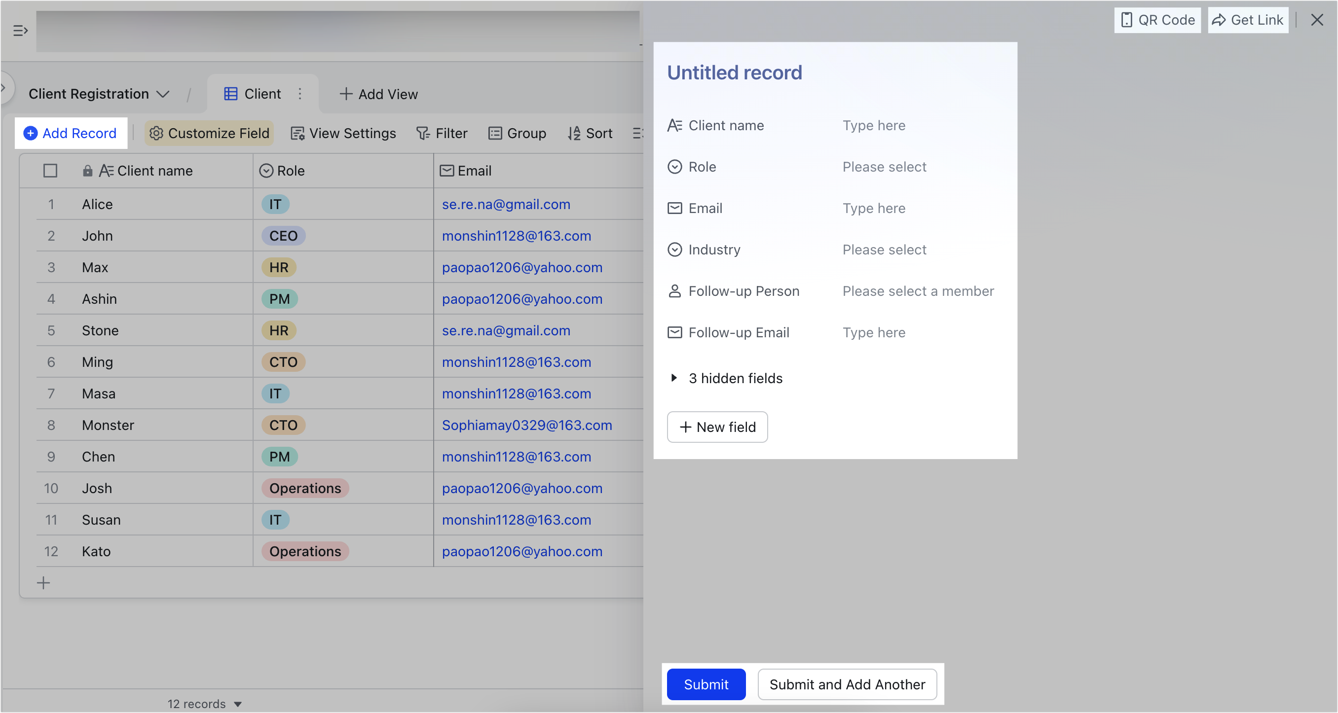 Quick add new Base records