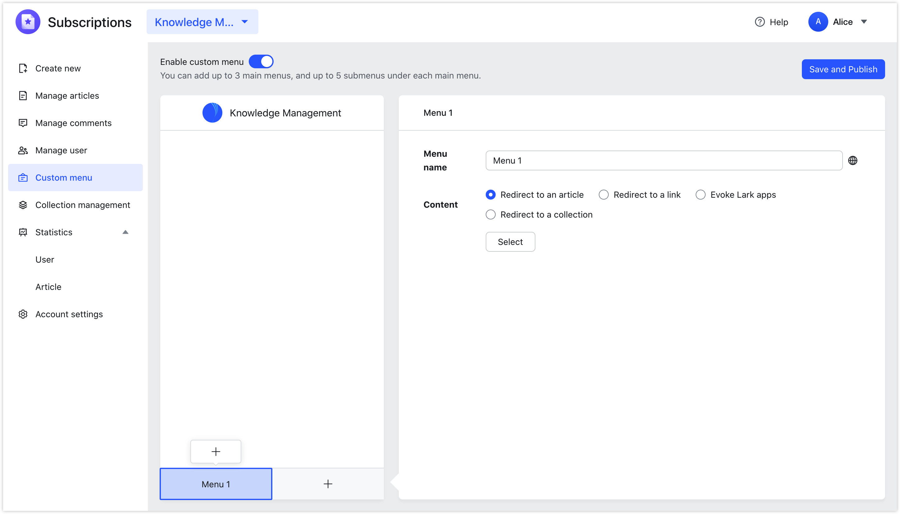 Admin | Set up custom menus on the Subscriptions accounts homepage