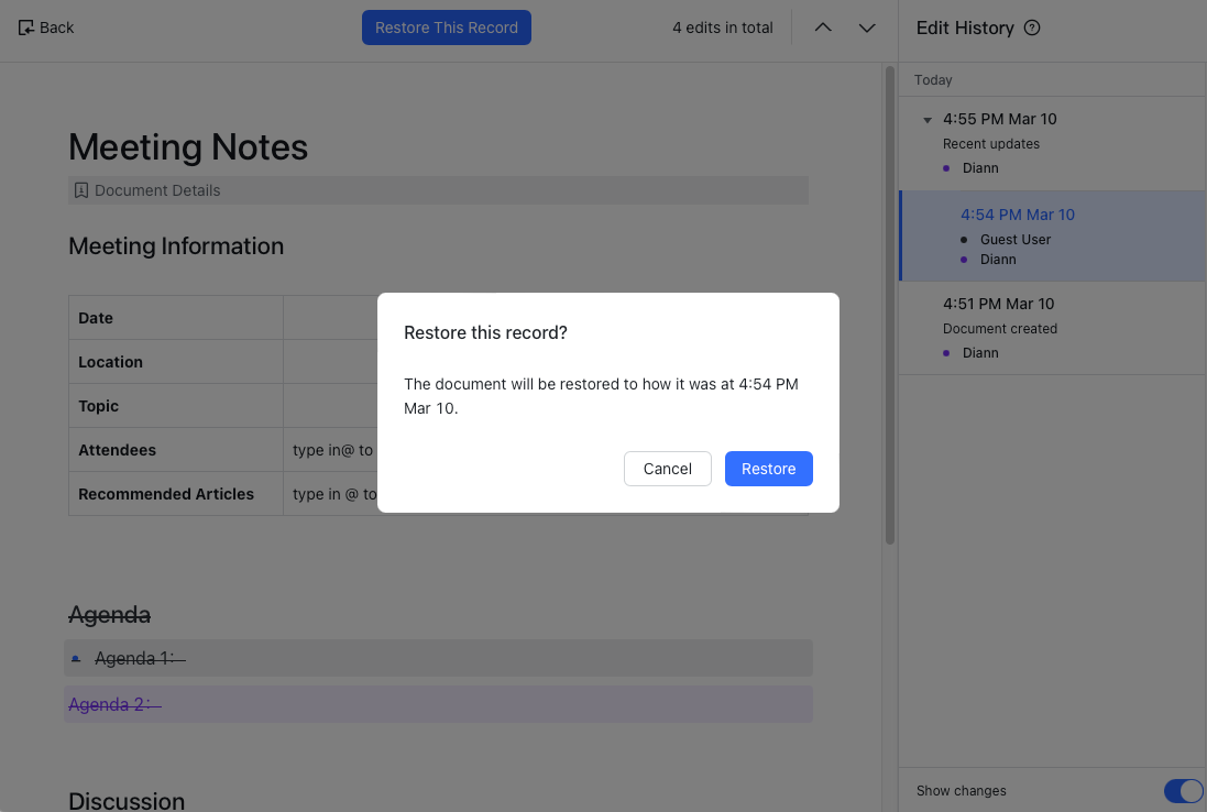 View Version History In Docs