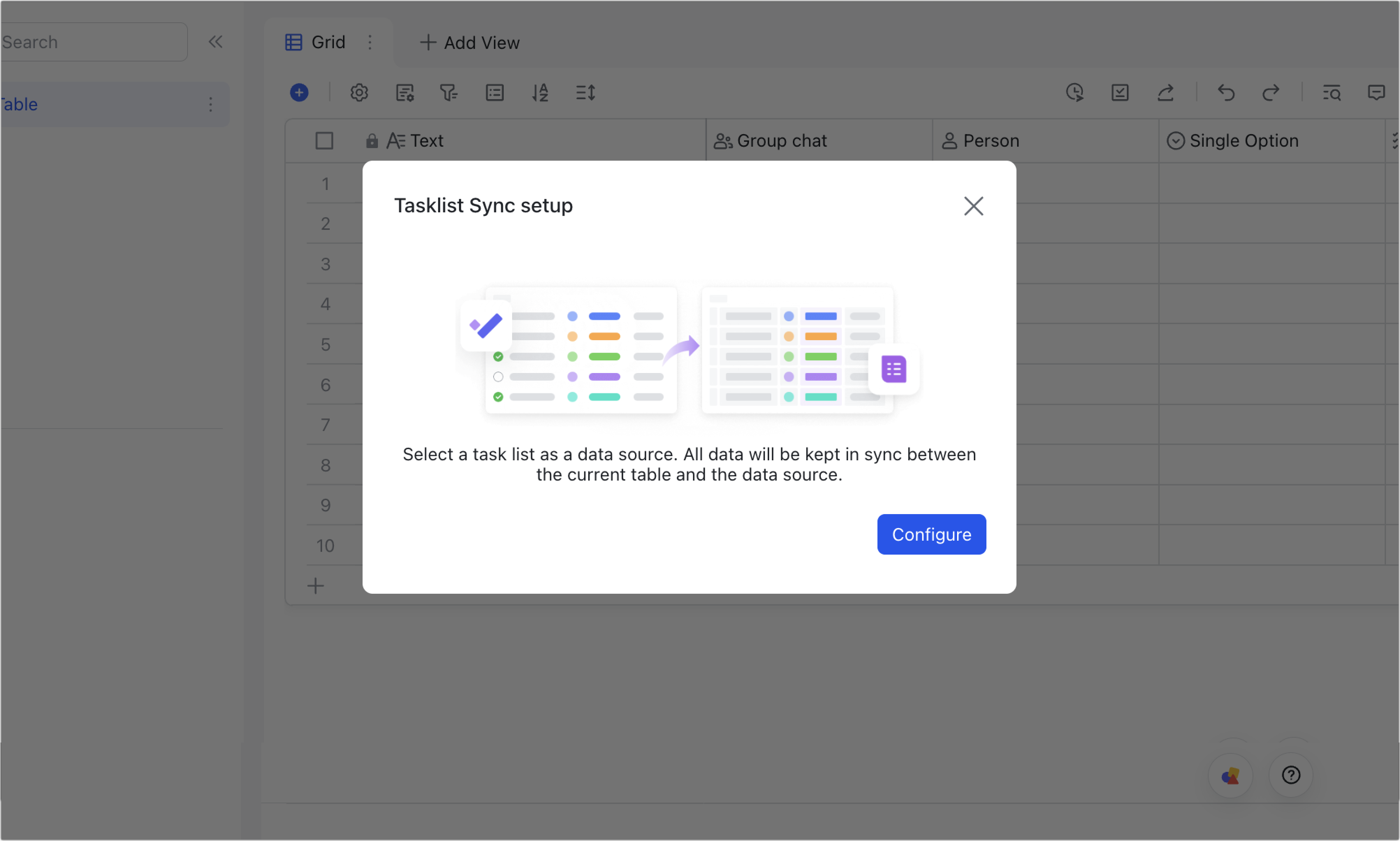 Sync task lists to Base