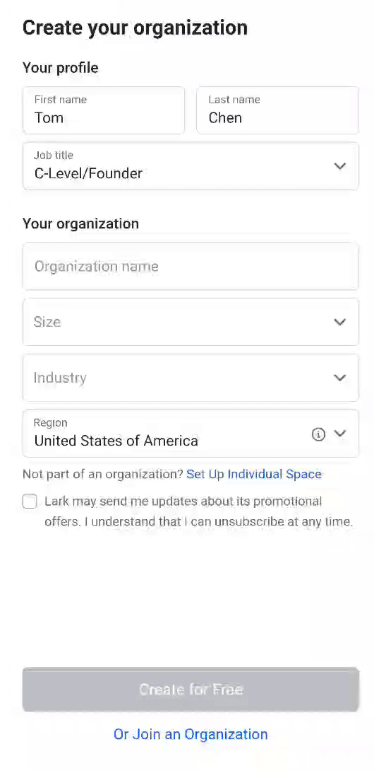 Sign up for a Lark account