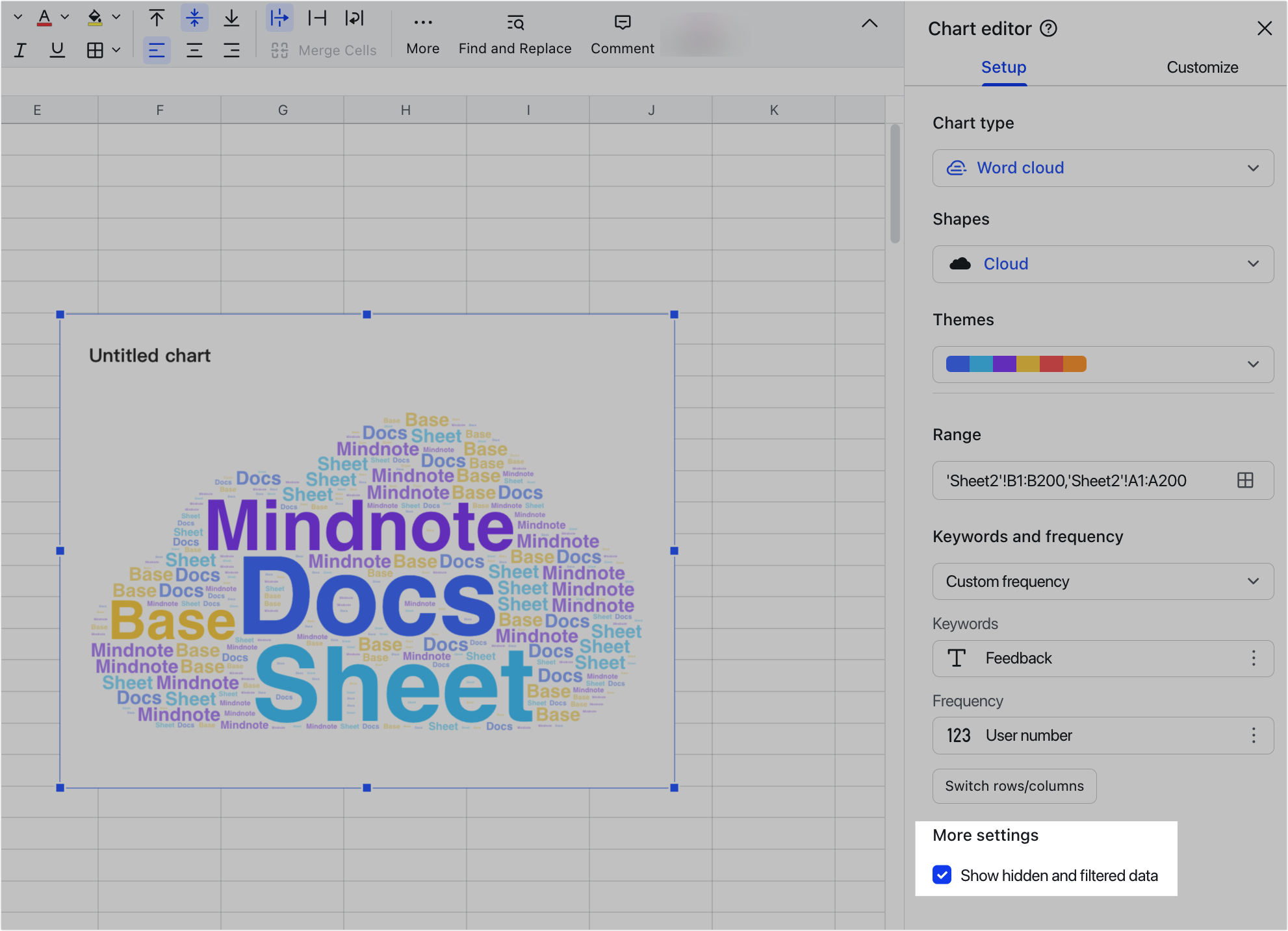 Use word clouds in Sheets