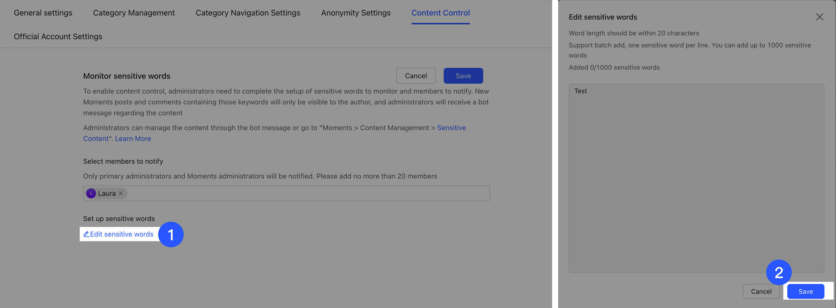 Admin | Configure and monitor sensitive words in Lark Moments
