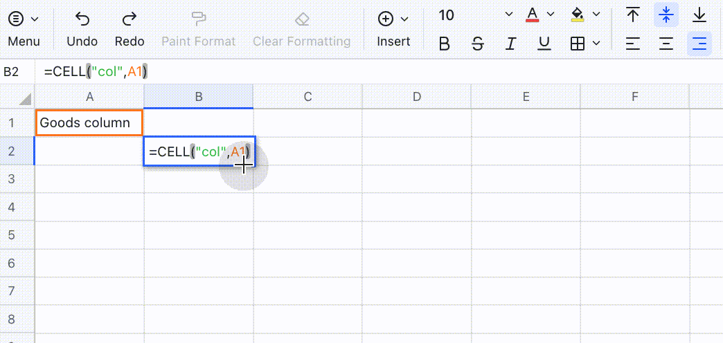 CELL function for Sheets