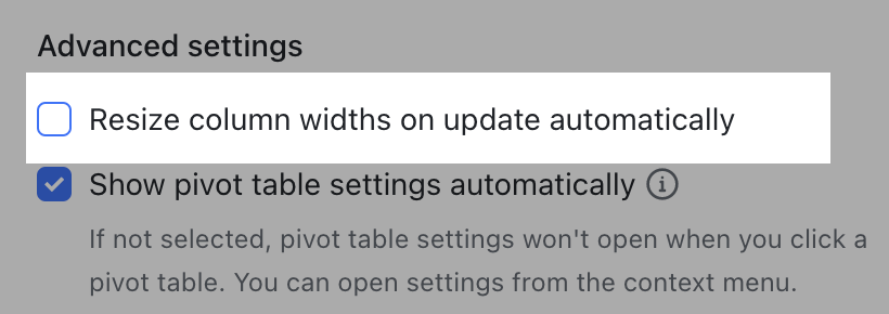 Change the display settings of pivot tables