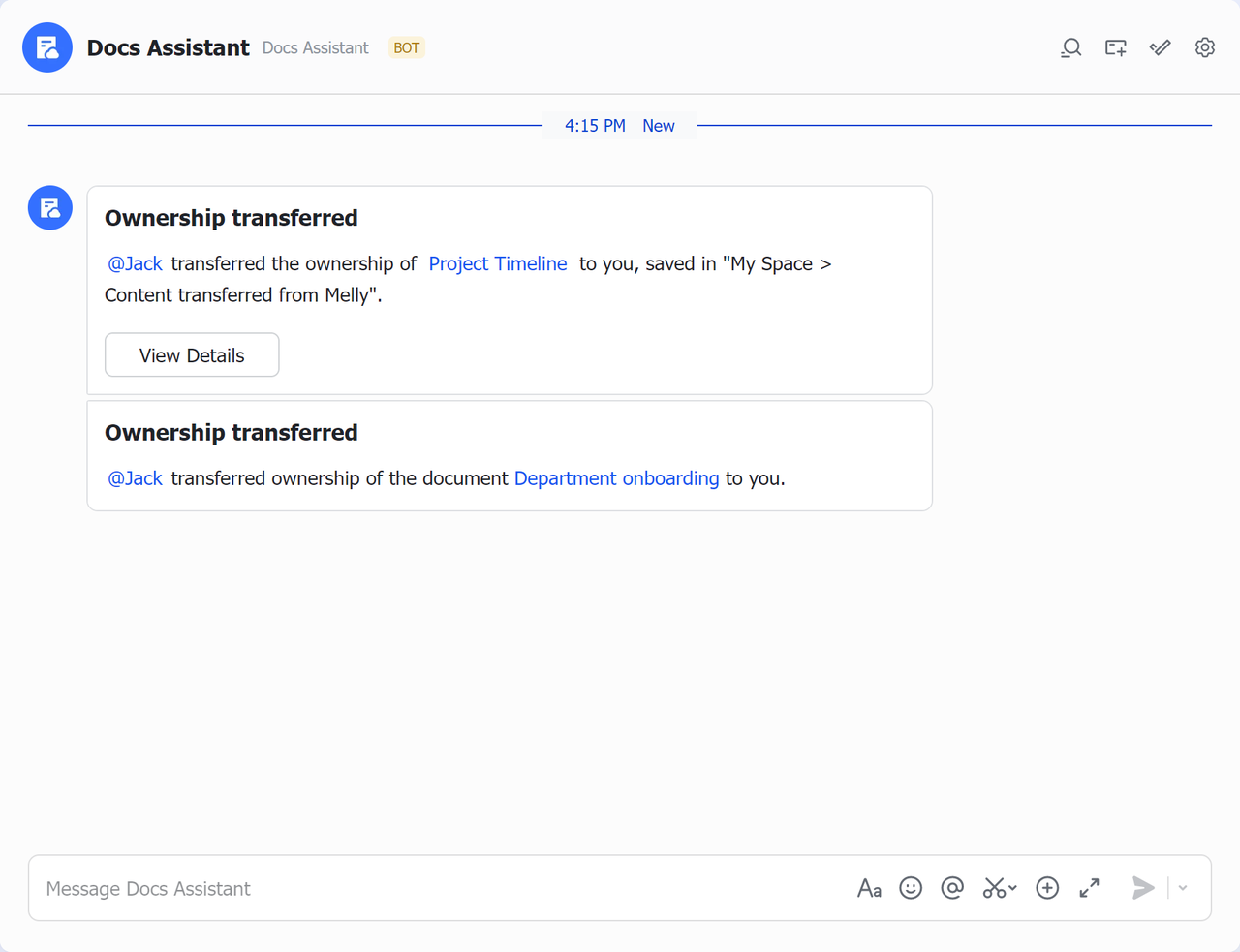 Transfer document ownership in bulk