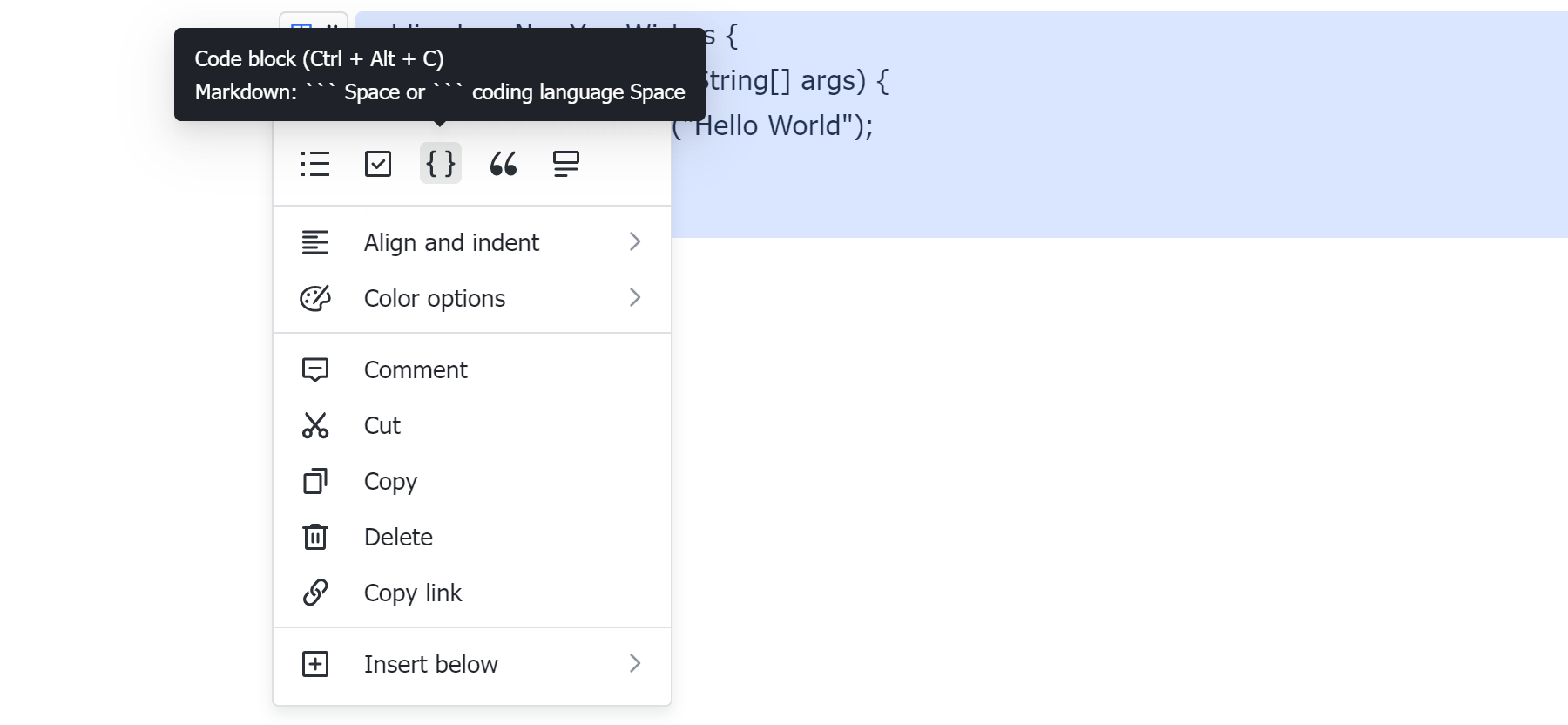 Insert code blocks in Docs