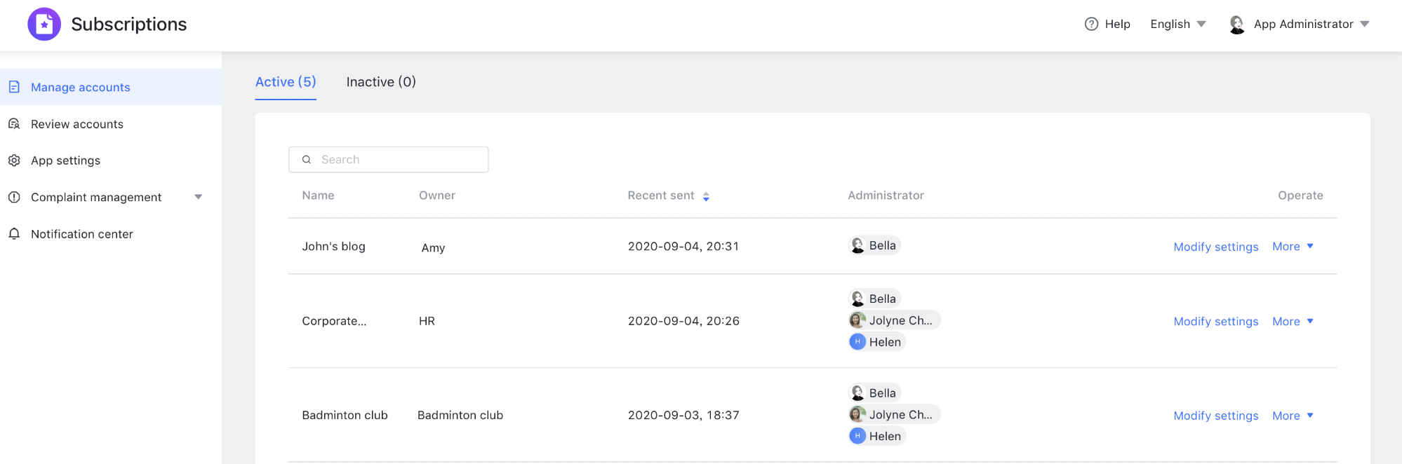 Admin | Review and manage accounts in Subscriptions
