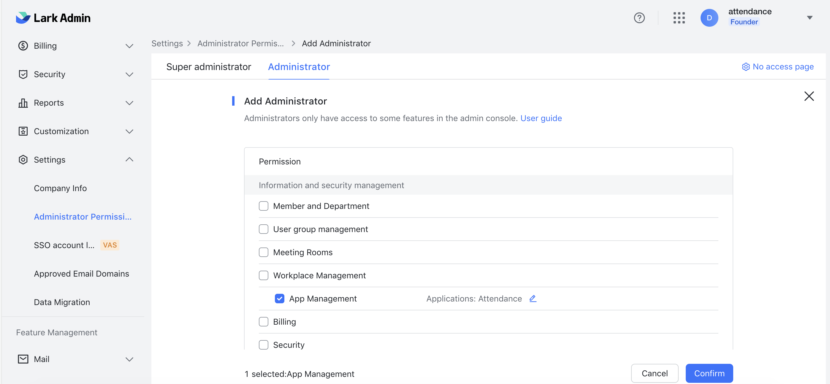 Admin | Set attendance administrator roles
