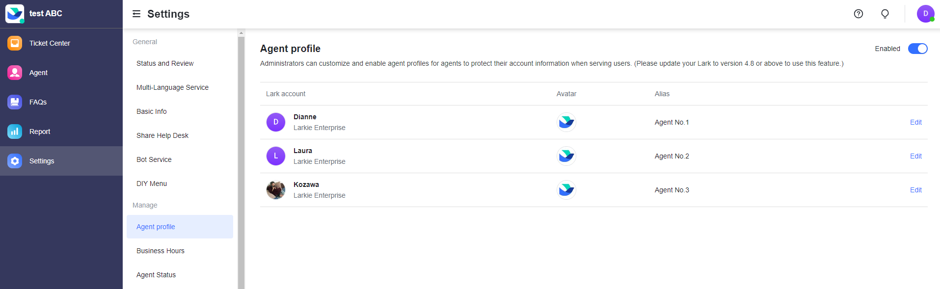 Manage agent profiles