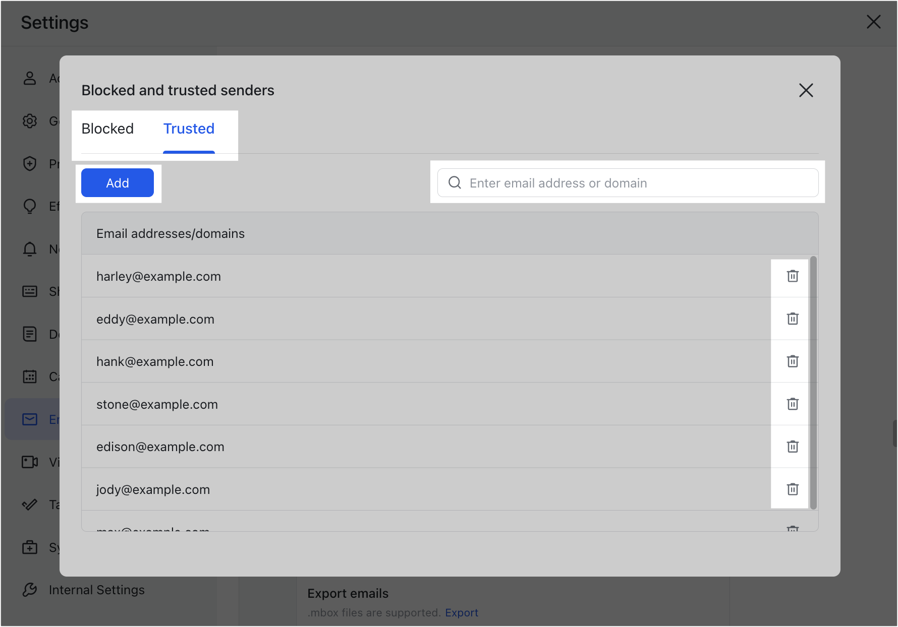 Block or trust senders