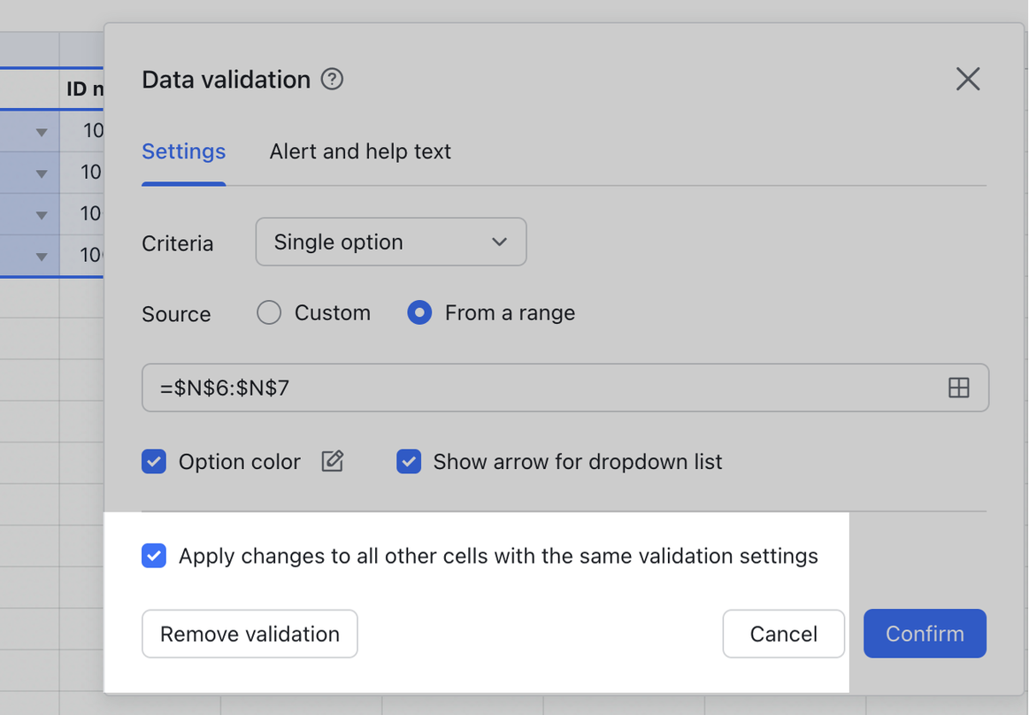Use data validation in Sheets