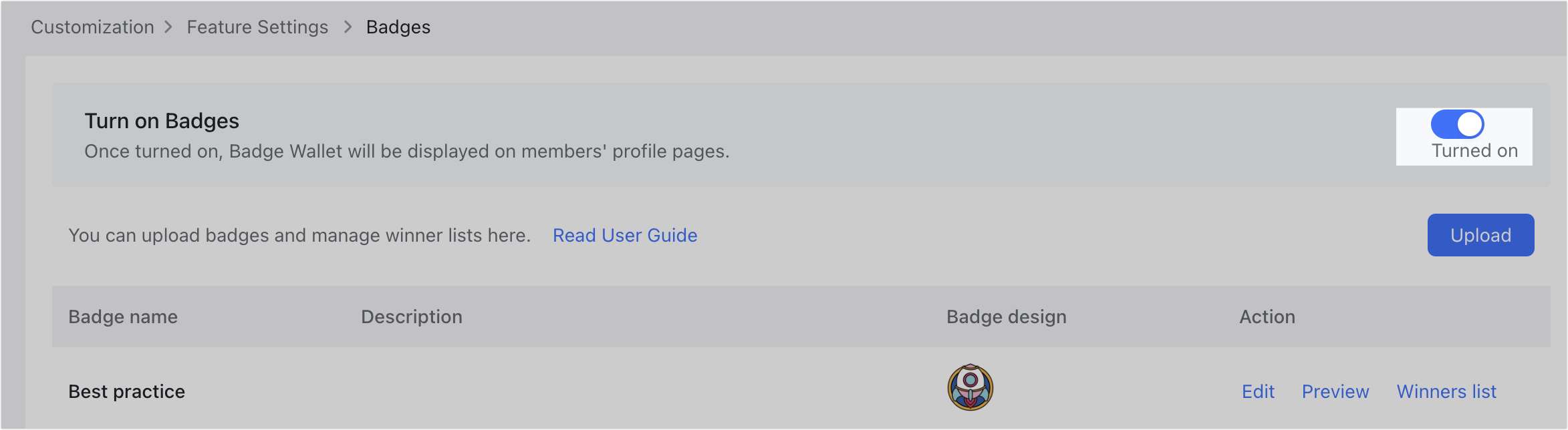 Admin | Upload and manage badges