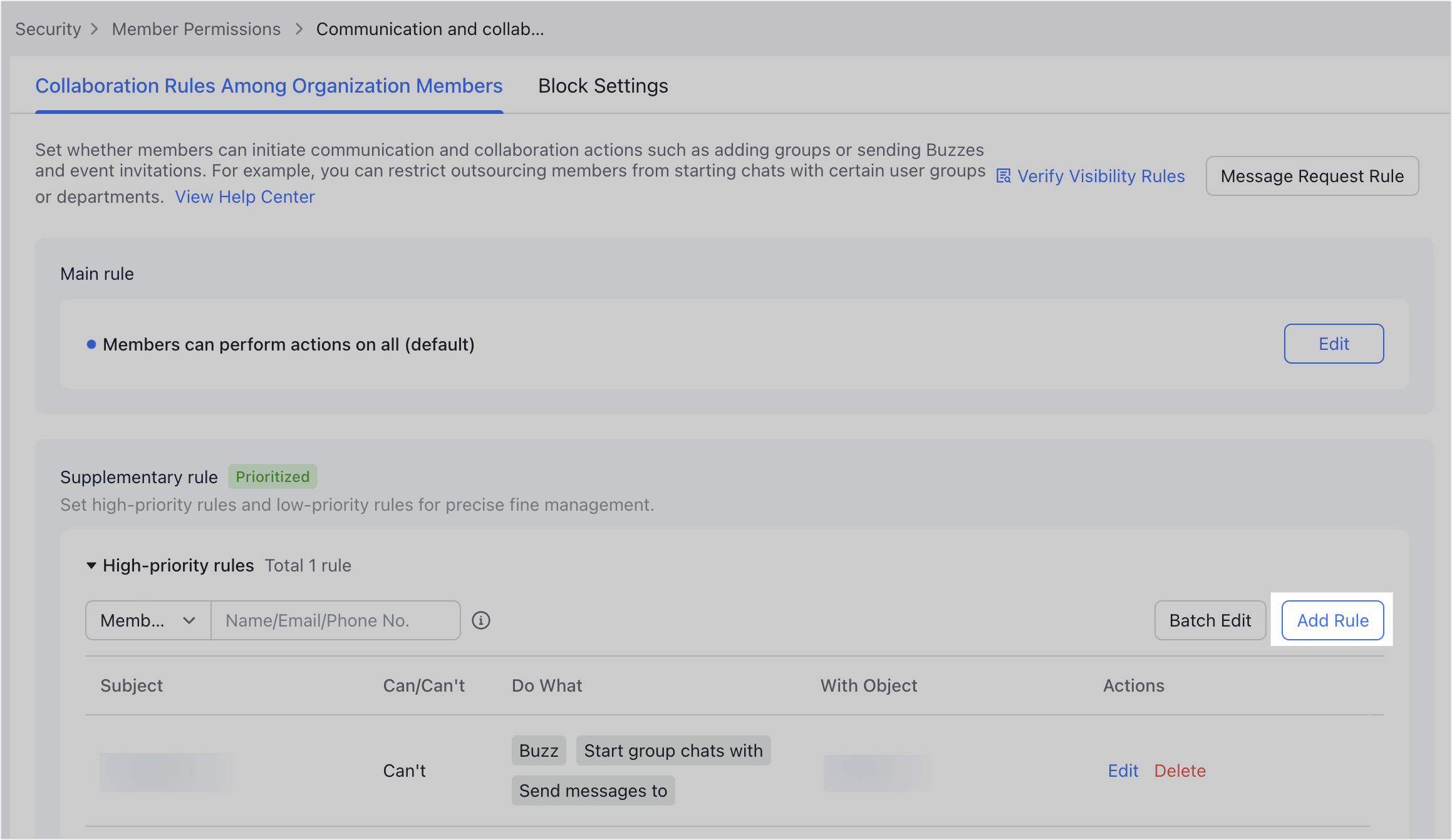 Admin | Manage member communication and collaboration permissions